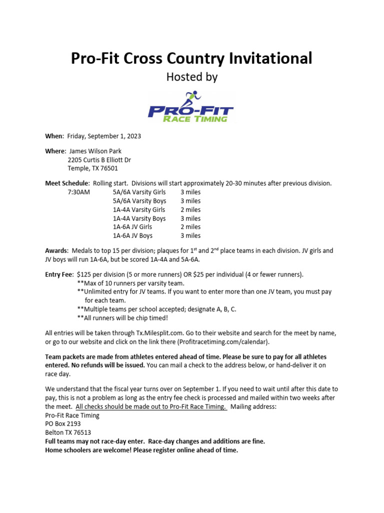 Pro-Fit Cross Country Invitational 2023 | PDF