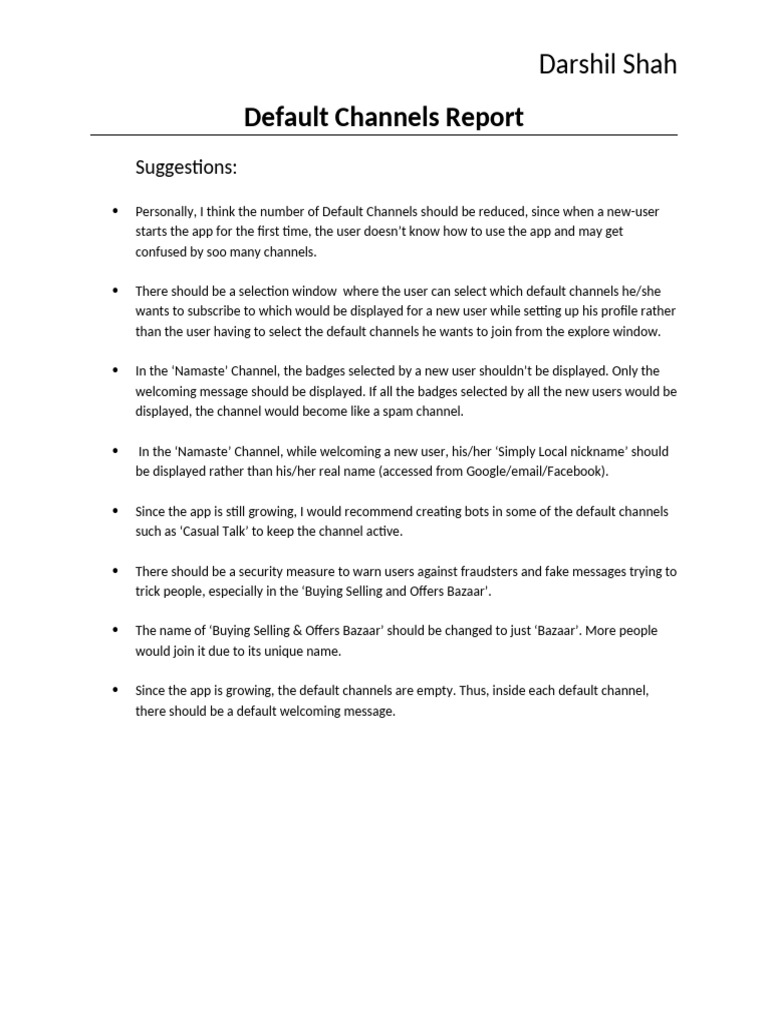 Default Channels Report | PDF