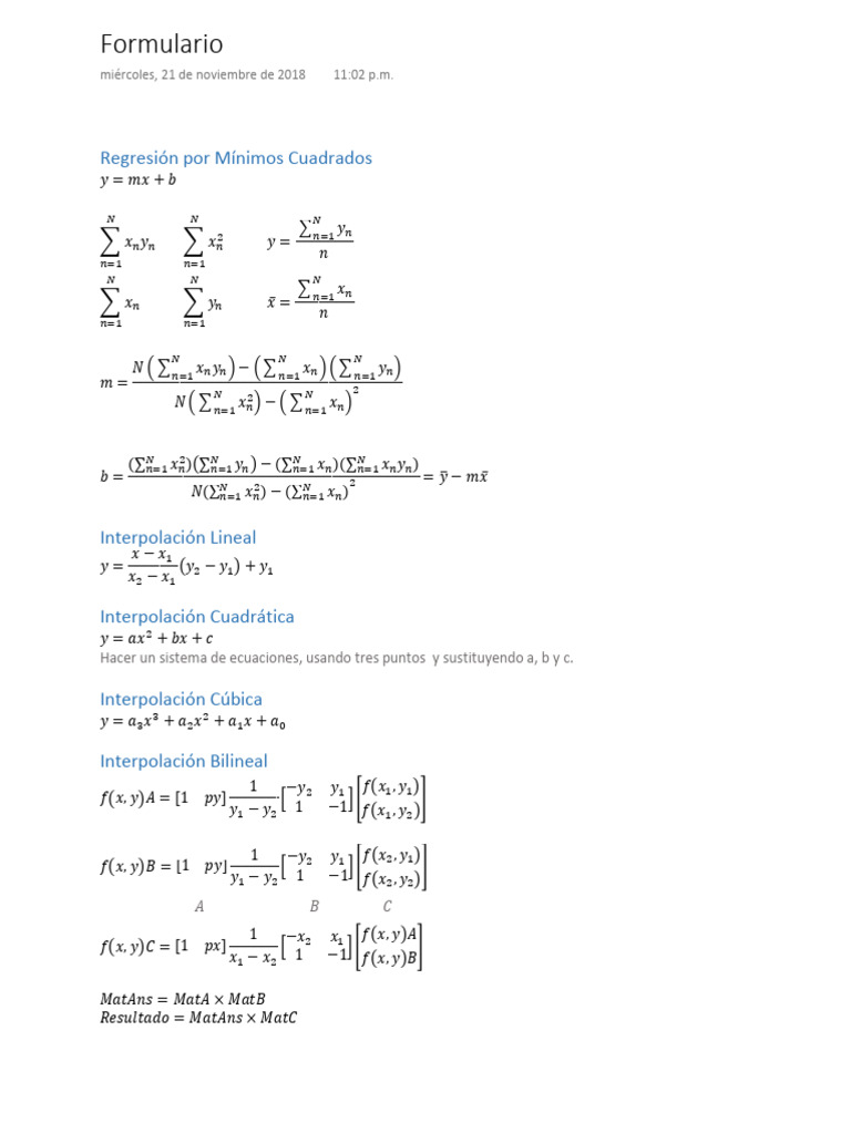 Formulario Métodos Numéricos Segundo Parcial | PDF