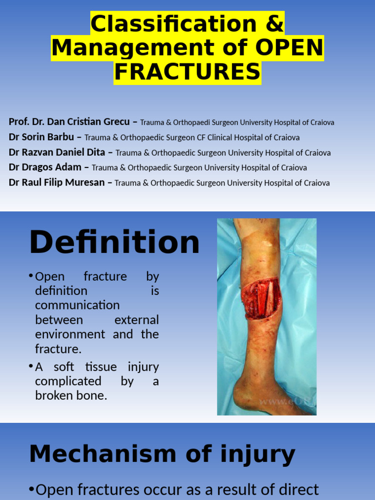 Open Fracture Classification & Management | PDF | Wound | Clinical Medicine
