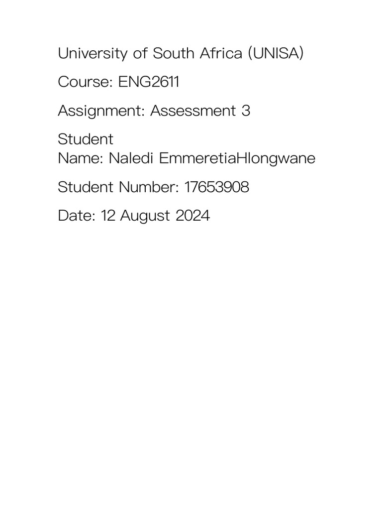 ENG2611 Assignment 3 Student | PDF | Literacy | Learning