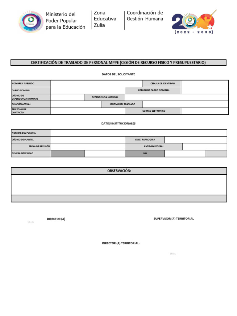 Certificación de Traslado MPPE | PDF