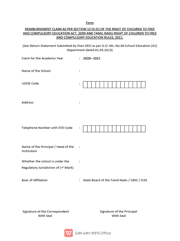 RTE Claim Form 2020-21 | PDF