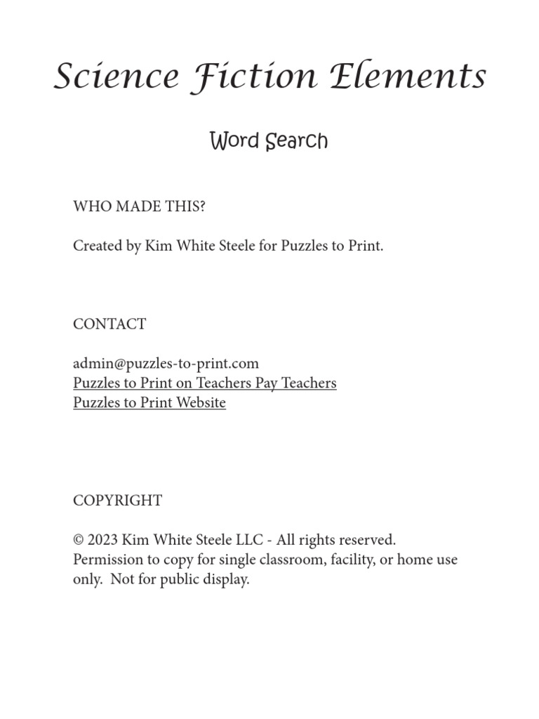 Science Fiction Elements Word Search | PDF | Word Search | Linguistics