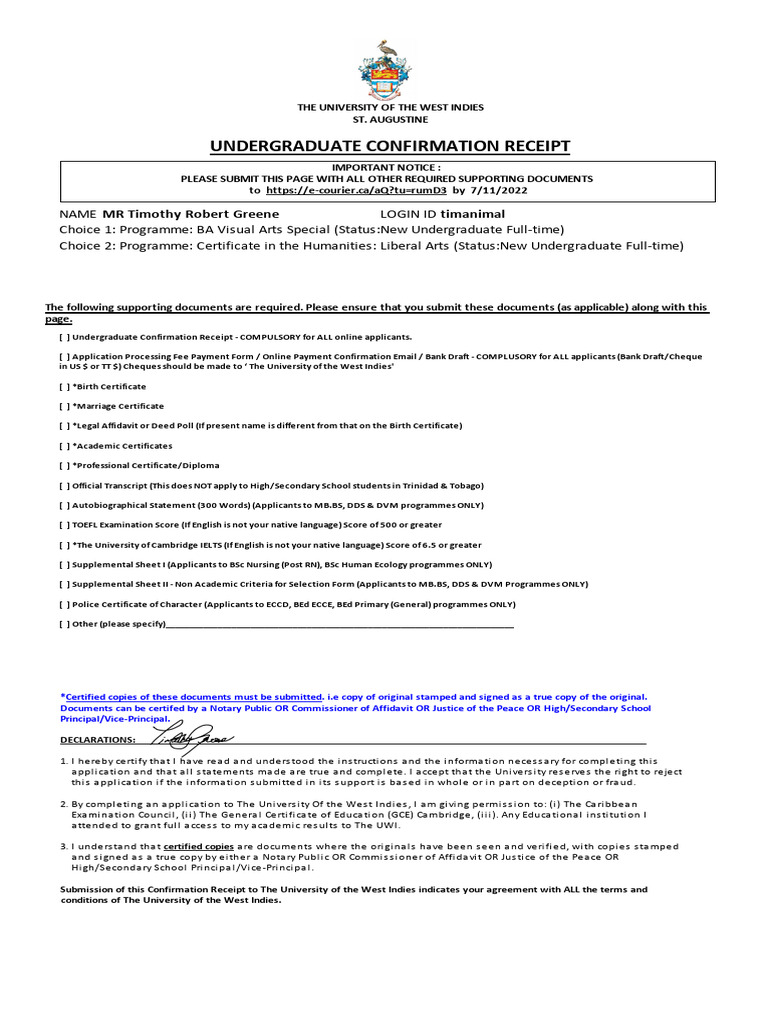 Uwi Document | PDF | Bachelor Of Science