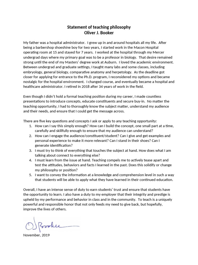 Statement of Teaching Philosophy Final | PDF | Psychology | Cognition