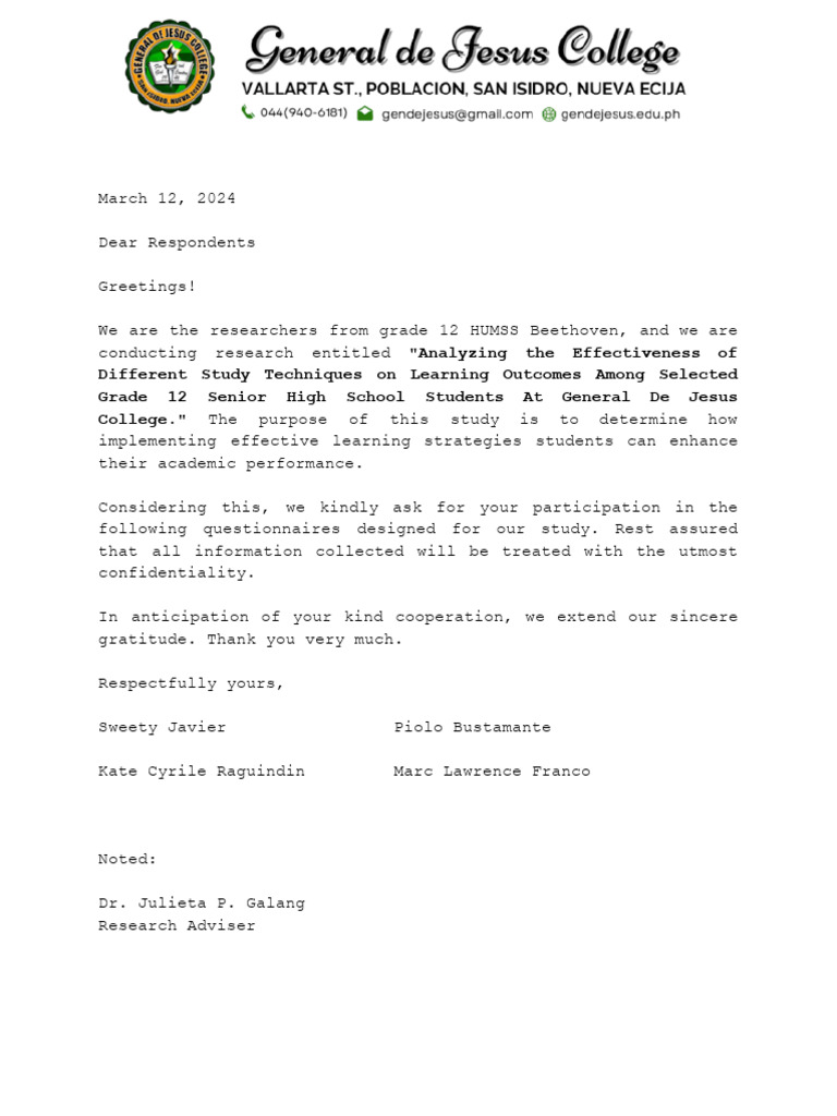 Letter To Respondents | PDF