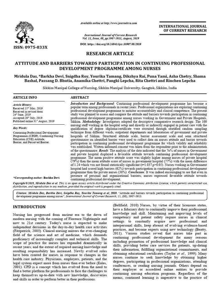 Attitude and Barriers Towards Participation in Continuing Professional Development Programme ...