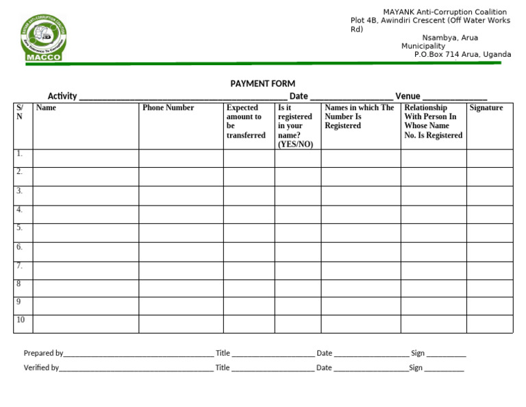 Mobile Money Payment Registration Form - Asd | PDF