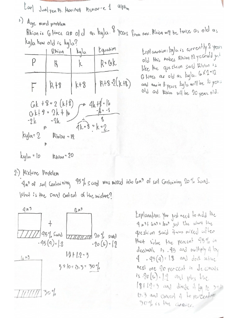 Age Word, Mixture Problem, Distance Rate and Time Examples:) | PDF