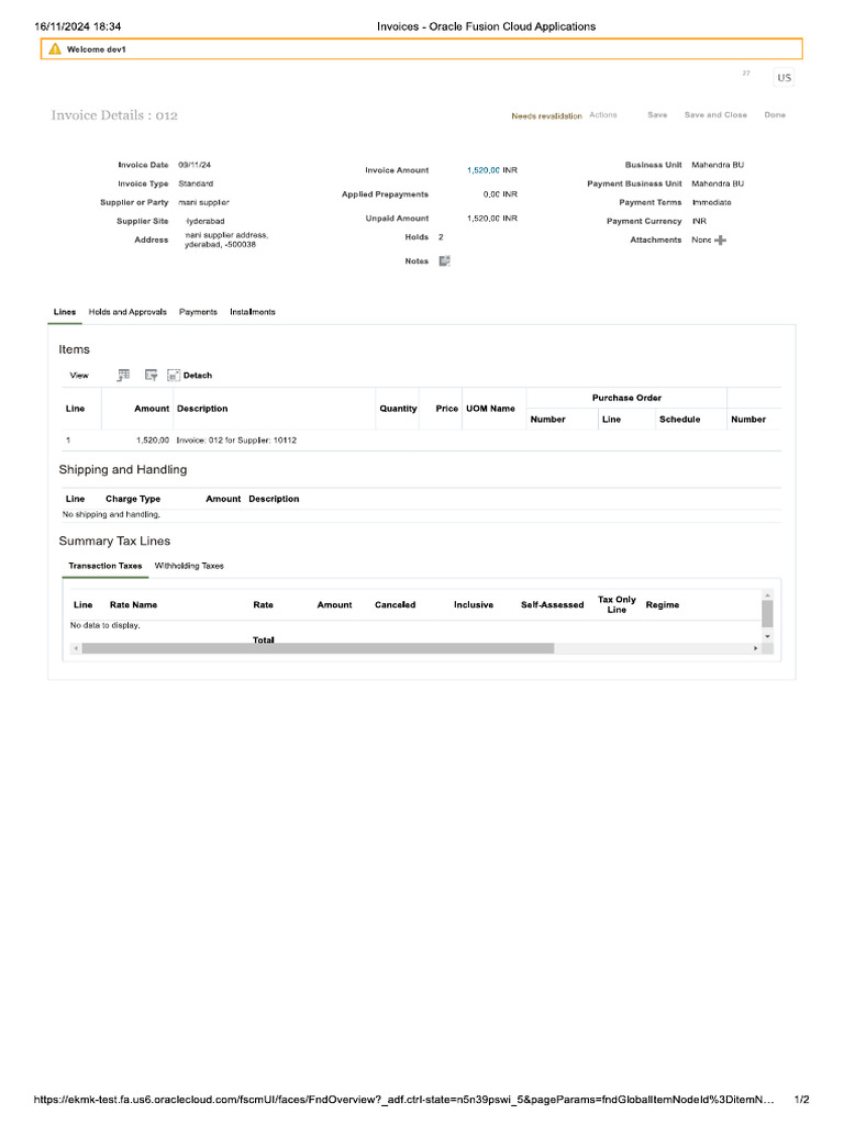 Invoices - Oracle Fusion Cloud Applications | PDF
