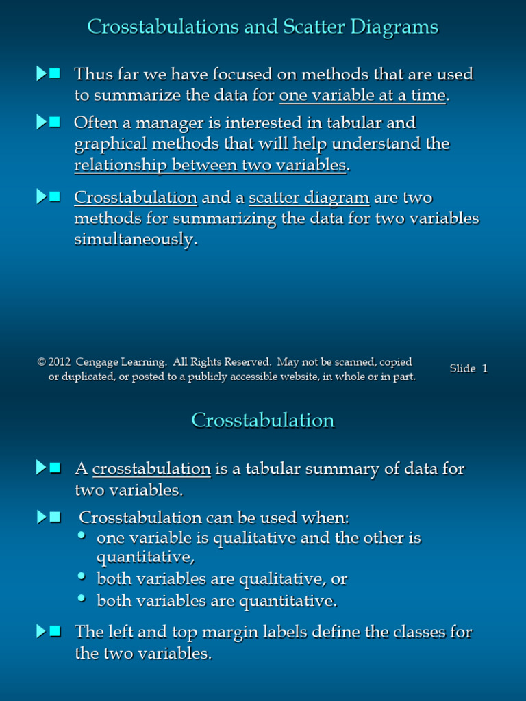 Descriptive-Charts Tables - Cross Tabulation and Scatter Diagram | PDF ...