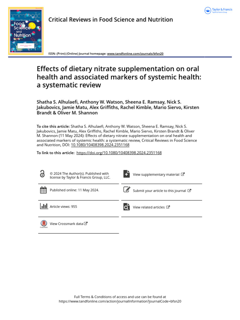 Effects of Dietary Nitrate Supplementation On Oral Health and ...