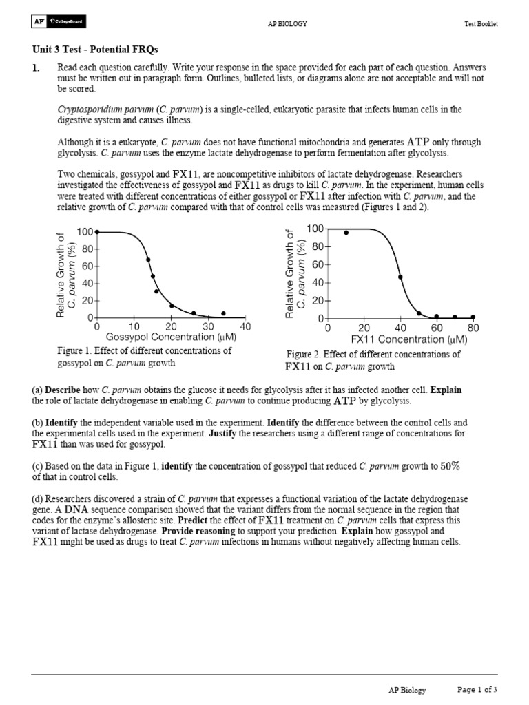 Unit 3 Test - Potential FRQs | PDF | Glycolysis | Enzyme