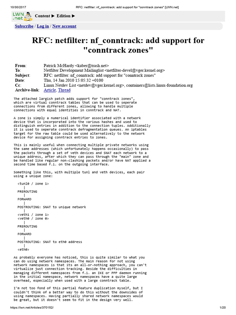 RFC - Netfilter - NF - Conntrack - Add Support For - Conntrack Zones ...