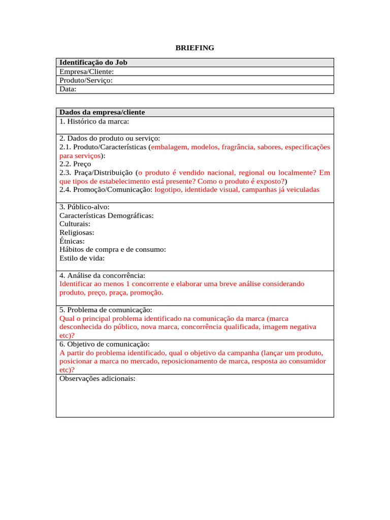 Modelo de Briefing 3 | PDF | Negócios