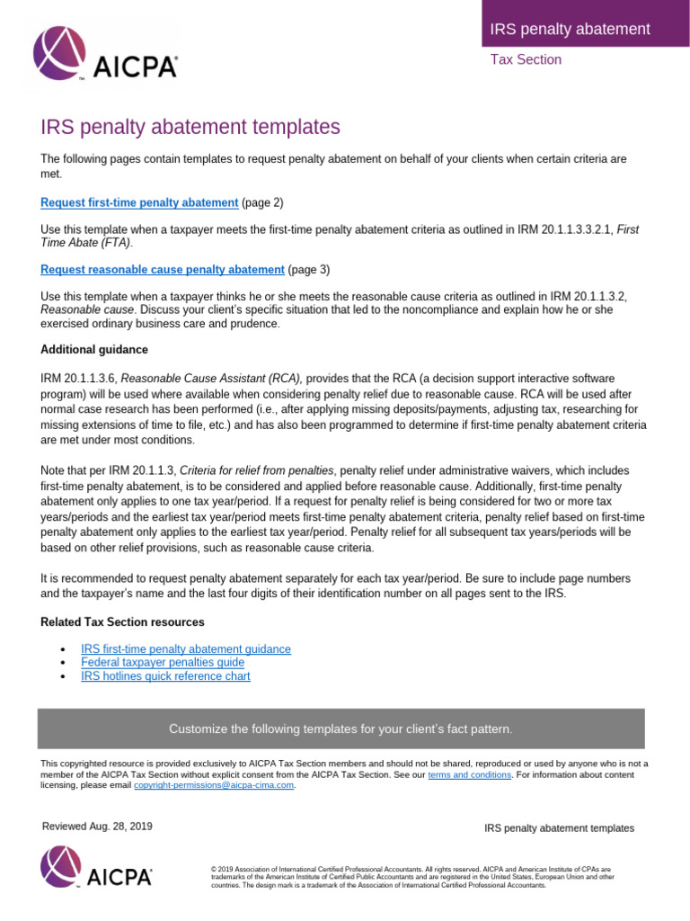 Irs Penalty Abatement Templates | PDF | Internal Revenue Service | Irs ...