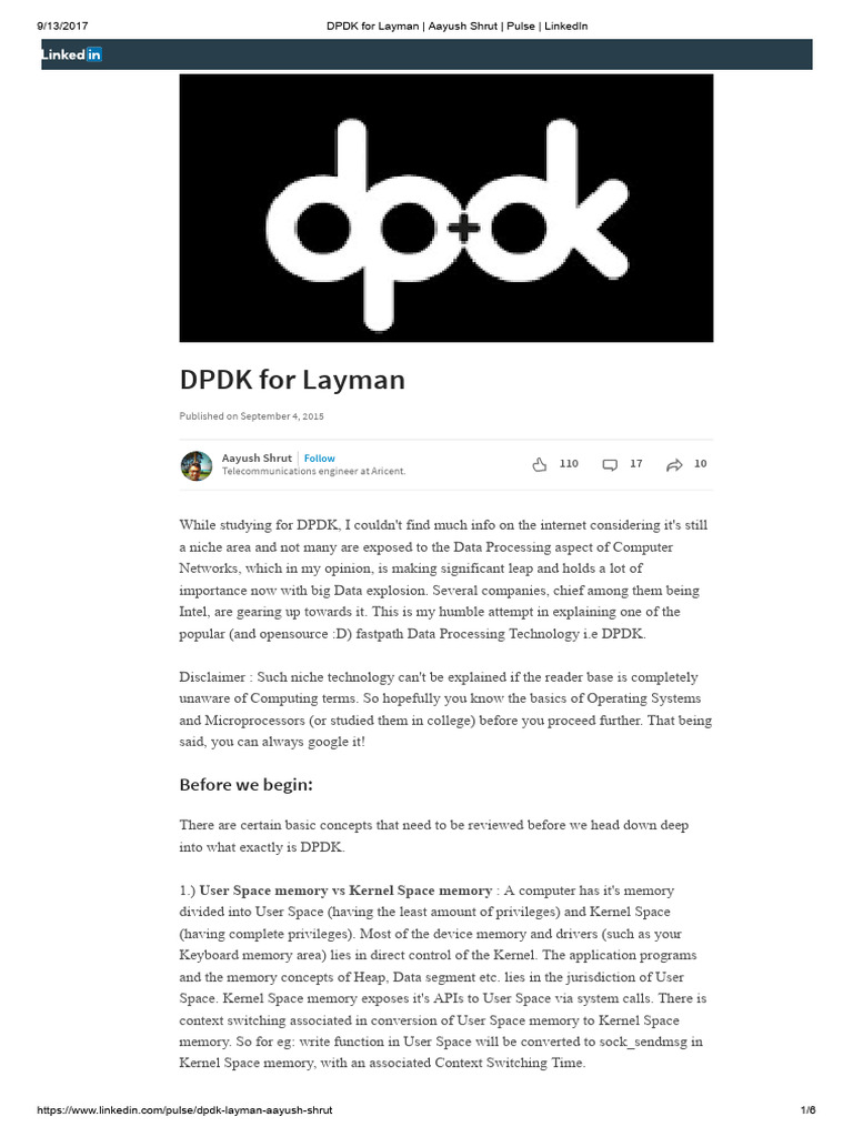 DPDK For Layman - Aayush Shrut - Pulse - LinkedIn | PDF | Software Engineering | Computing