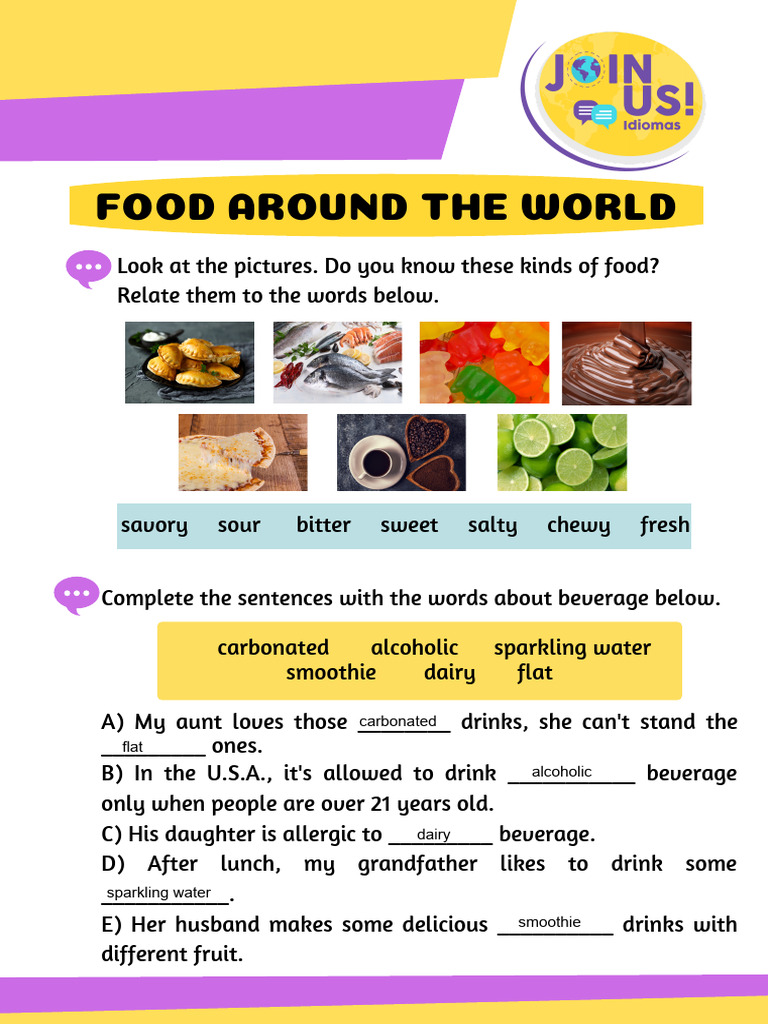 Food and Drinks Vocabulary Lesson | PDF | Cooking, Food & Wine