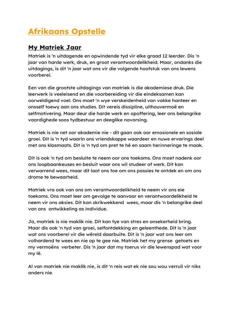 Afrikaans Opstel-1 | PDF