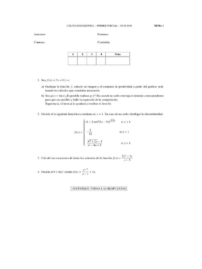 Calculo Elemental UCA 2024 1er Parcial | PDF