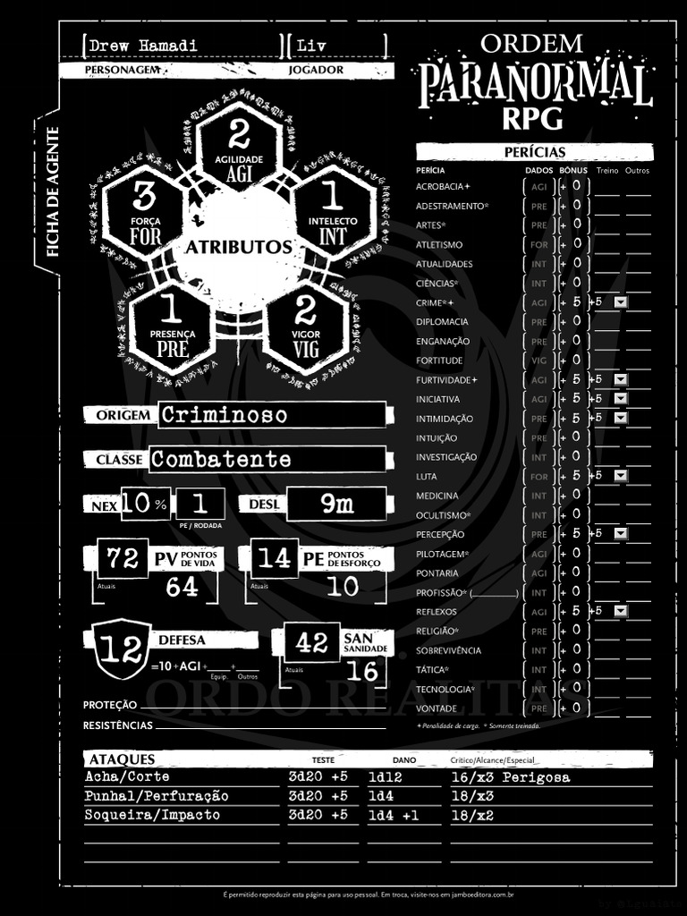 Cópia de Ficha Ordem Paranormal (C. Rituais) - Black | PDF