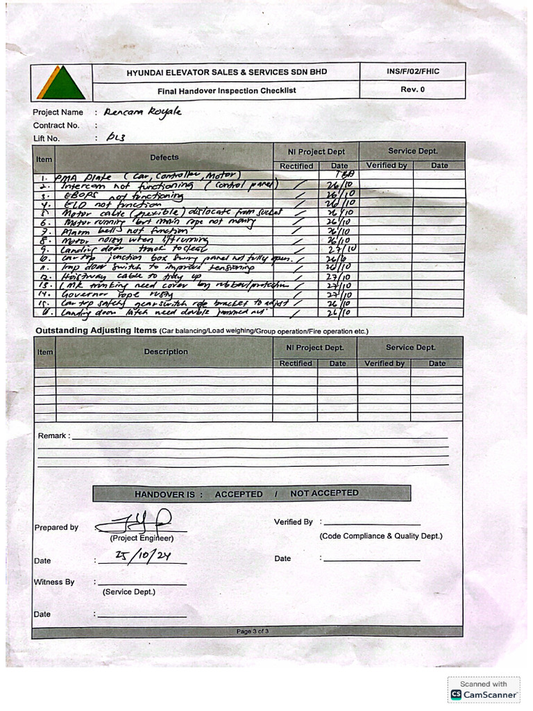 SVCNI Final Handover Inspection Checklist - Rencana Royale (PL3) | PDF