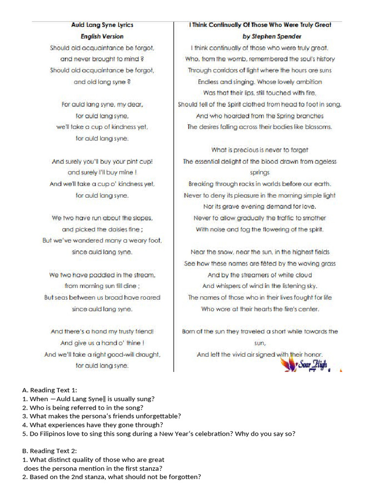 Analysis of "Auld Lang Syne" Themes | PDF | Foreign Language Studies