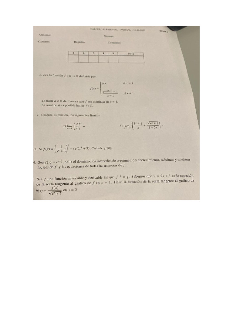 Calculo Elemental UCA 2020 1ER PARCIal | PDF