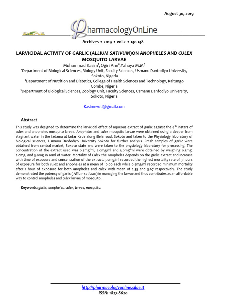 PhOL 2019 2 A013 Kasim-Libre | PDF | Mosquito | Garlic