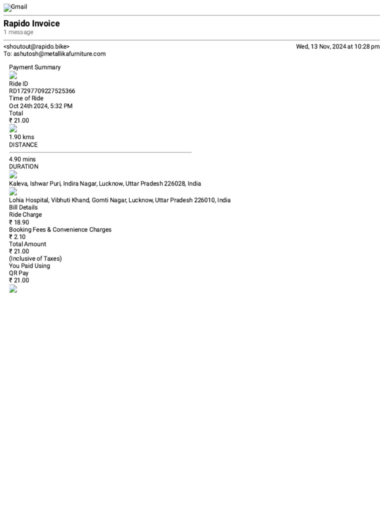 Gmail - Rapido Invoice | PDF