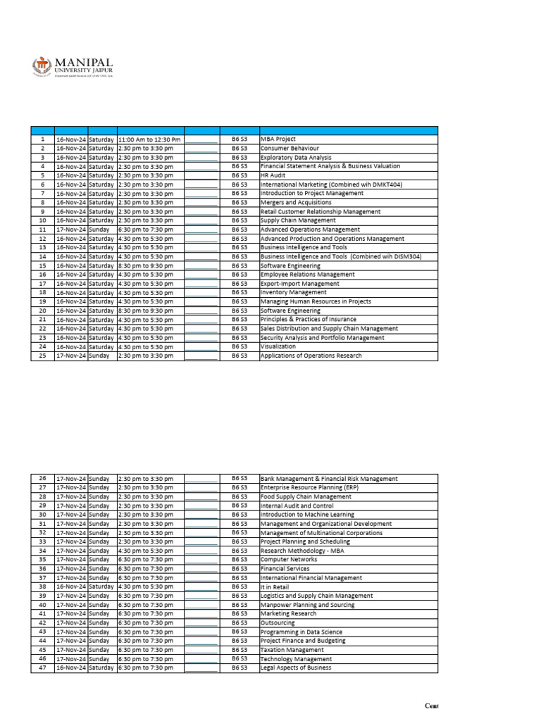 MBA Live Session Schedule November 2024 | PDF | Business | Business ...