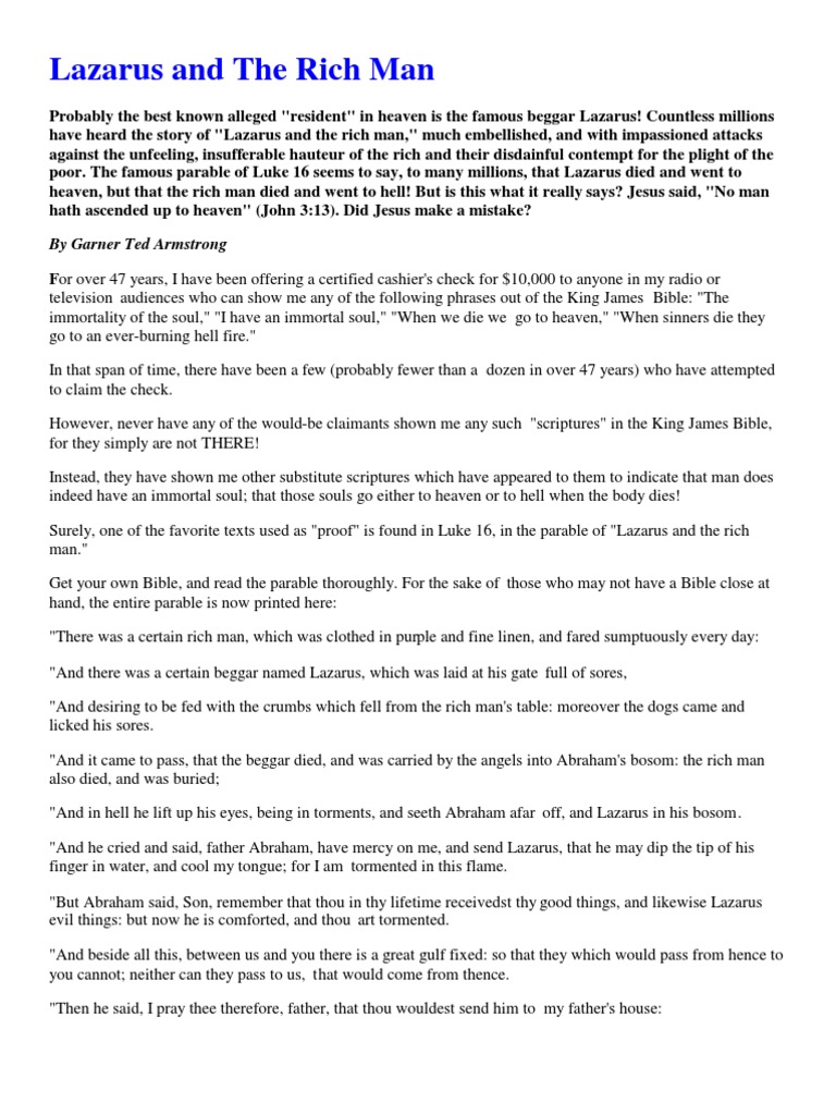 Lazarus and The Rich Man | PDF | Last Judgment | Abraham