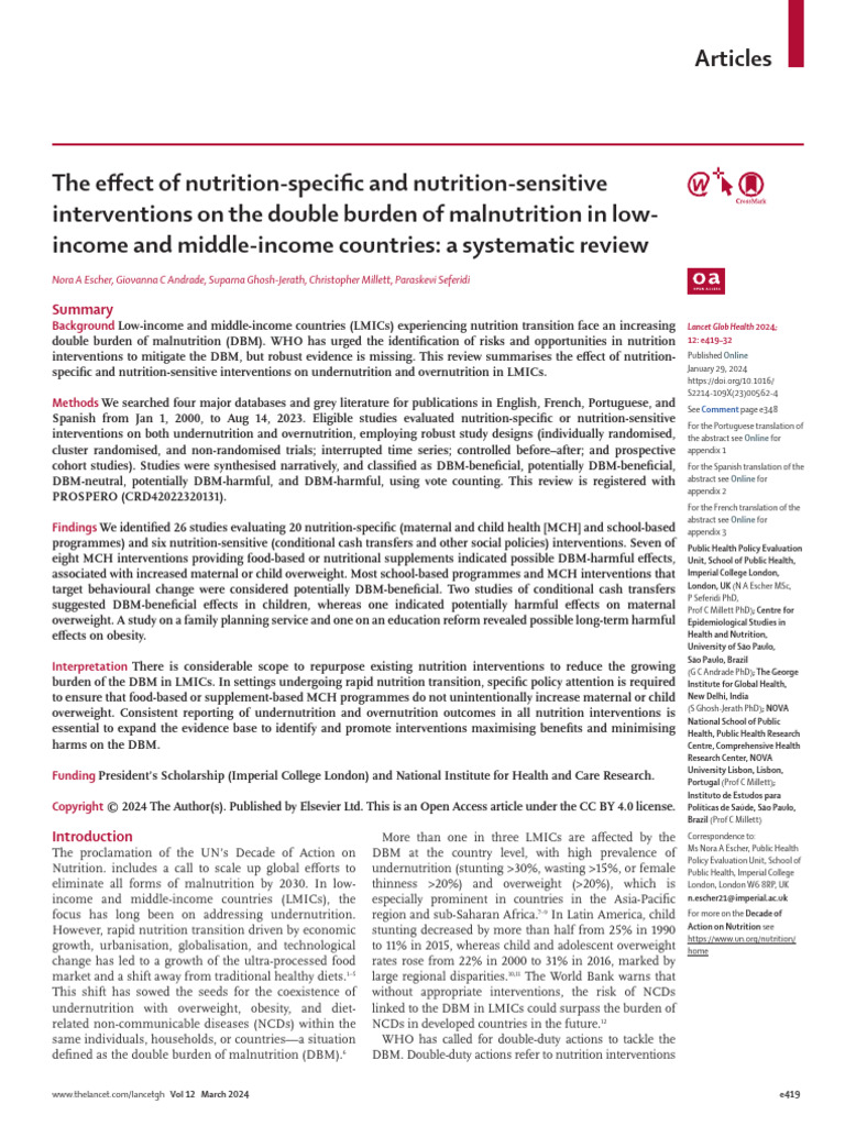 The Effect of Nutrition Specific and Nutrition Sen | PDF | Malnutrition ...