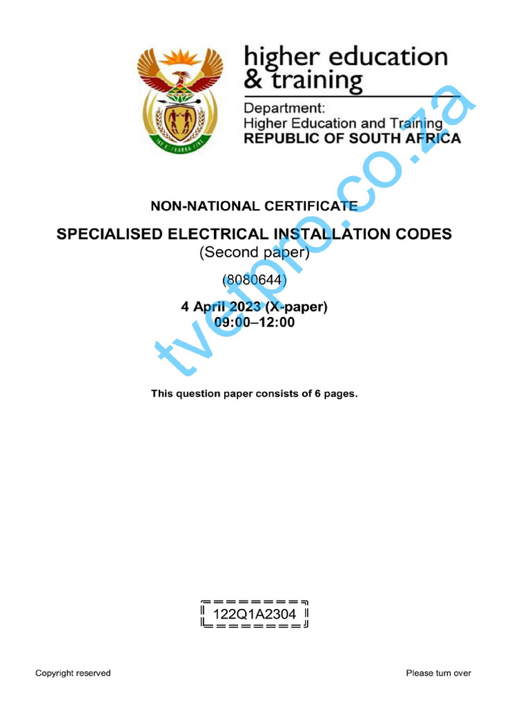 01-2023 April T1640 - SPECIALISED ELECTRICAL INSTALLATION CODES P2 QP | PDF