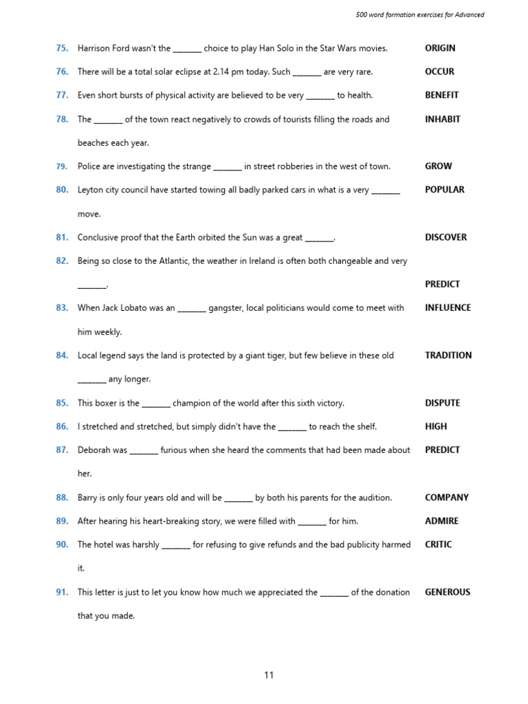Advanced Word Formation Exercises | PDF