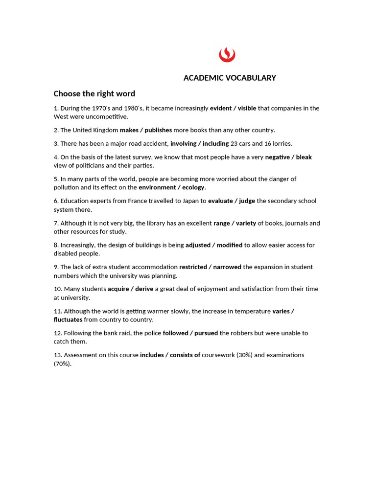 Academic Vocabulary # 1 | PDF | Cost Of Living | Water