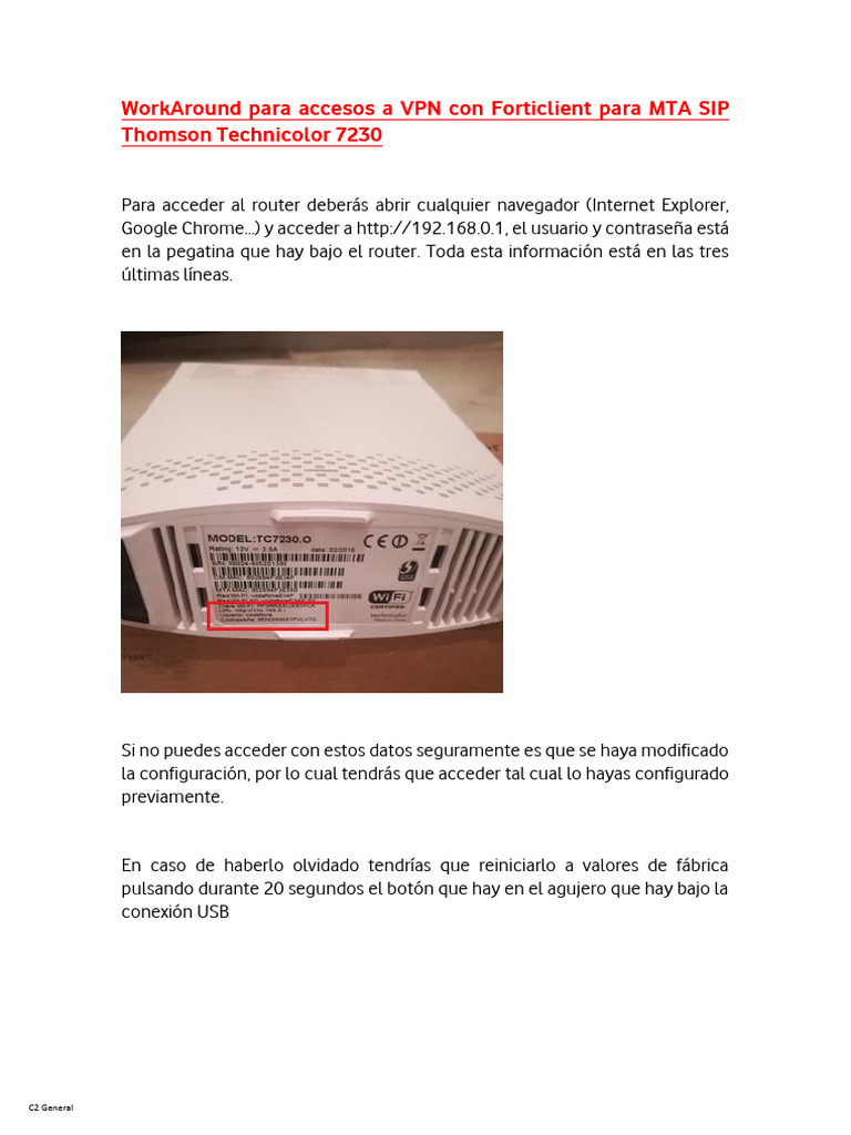 WA Forticlient Technicolor 7230 User | PDF