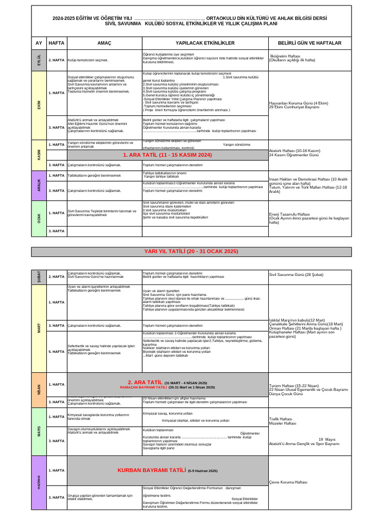 2024 2025 Sivil Savunma Kulubu Yillik Plan | PDF
