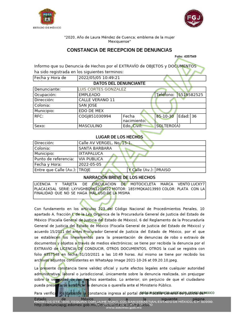 Acta de Extravio | PDF | México | Justicia