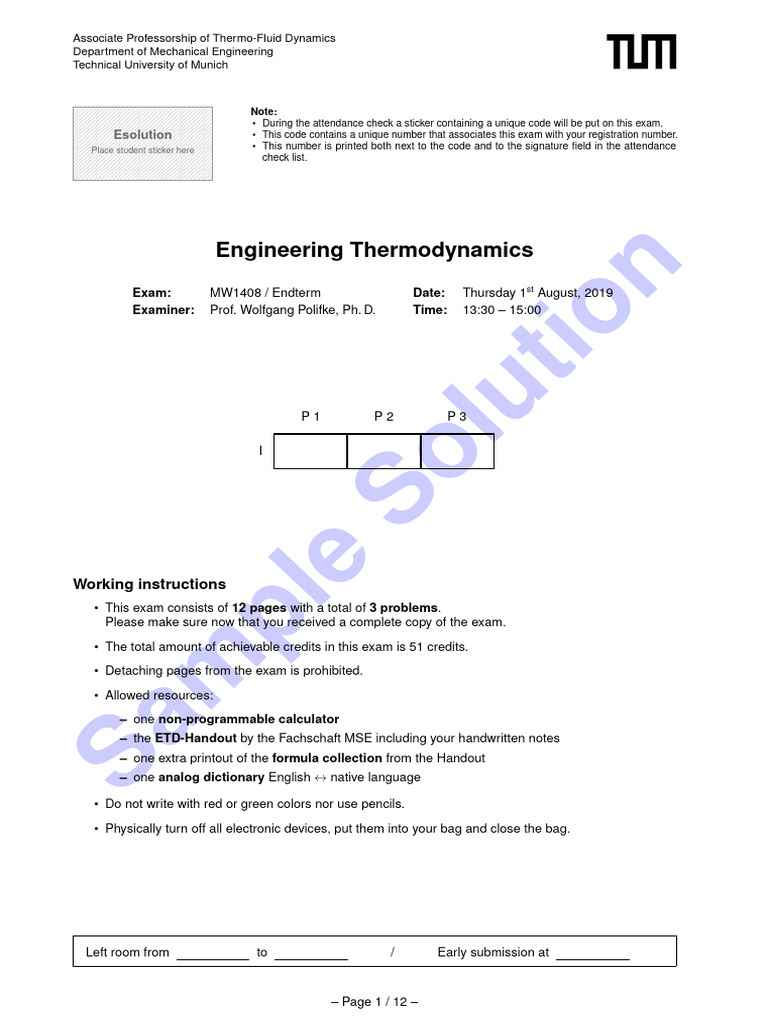 Exam 19 Solution | PDF | Heat | Gases