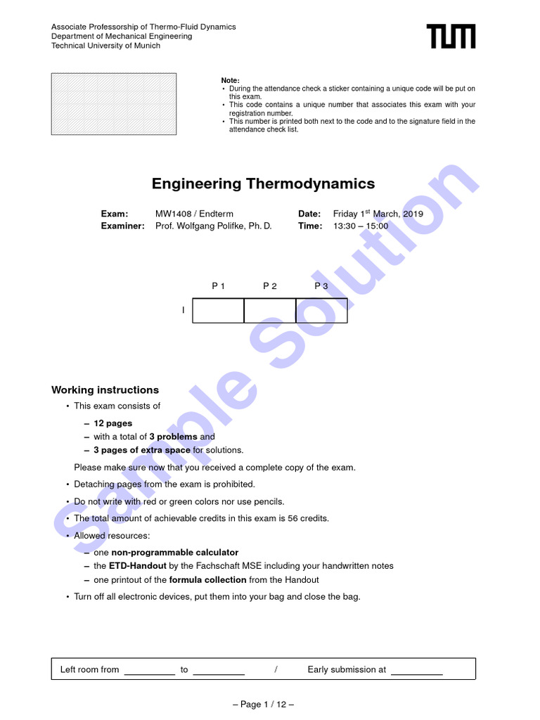 Thermo-Fluid Dynamics Exam Solutions | PDF | Entropy | Physical Phenomena