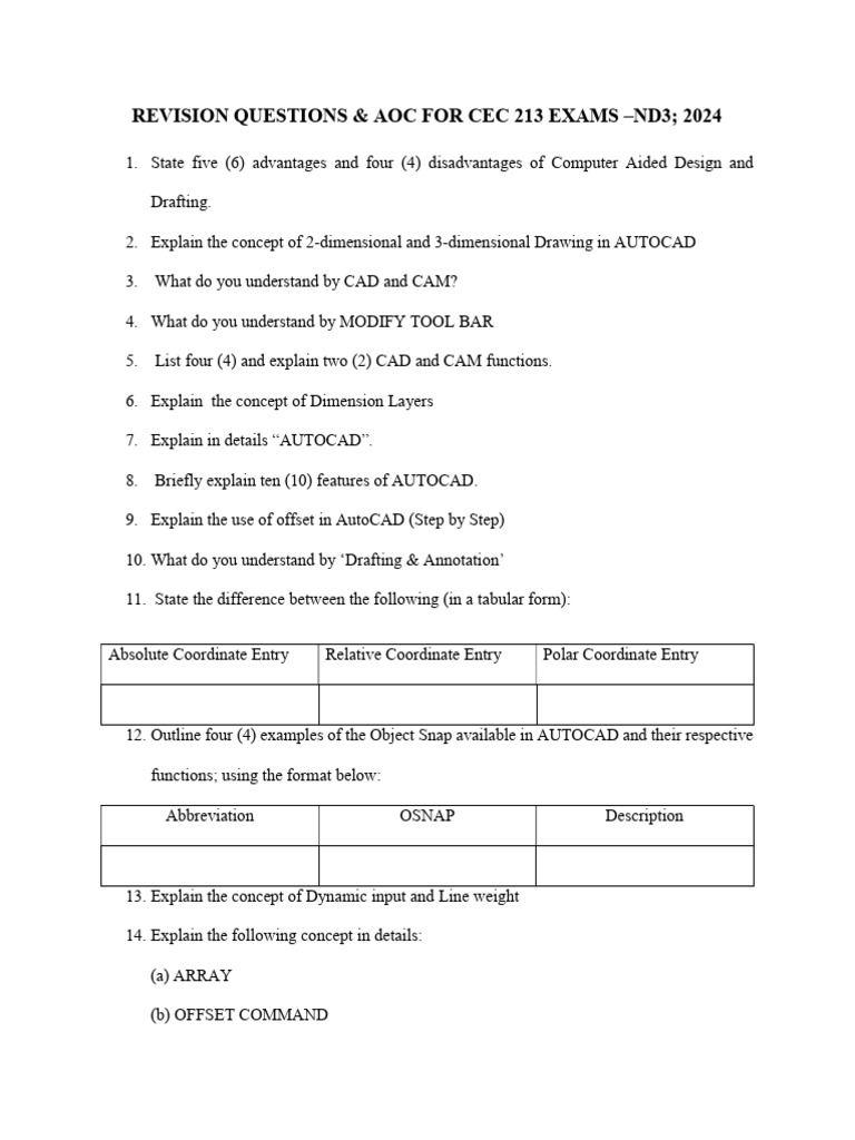 Revision Questions For Cec 213 ND3 - 2024 | PDF | Computers