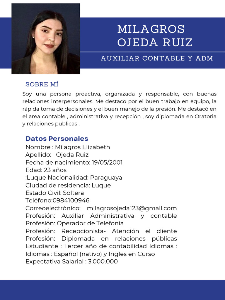 CV Milagros Ojeda 2024 PDF | PDF | Contador