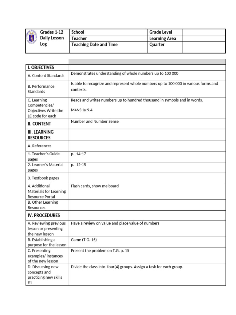 Q1 DLL MATH 4 LC 3 (Lesson 4) | PDF | Learning | Cognition