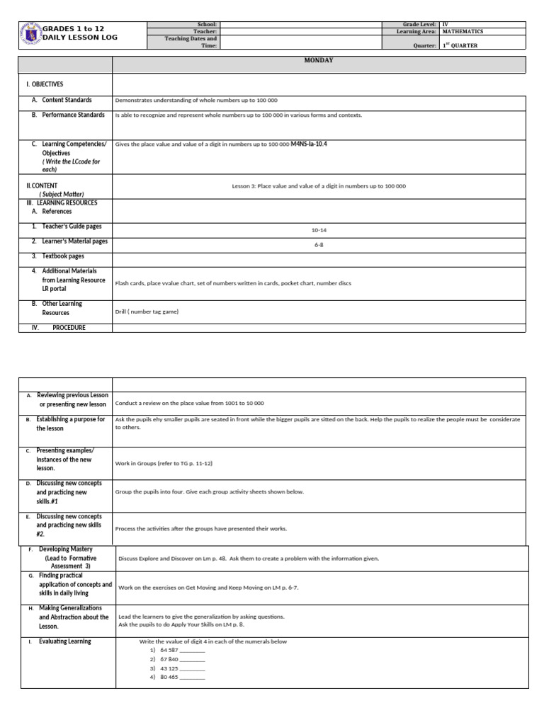 Q1 DLL MATH 4 LC 2 (Lesson 3) | PDF | Learning | Differentiated Instruction