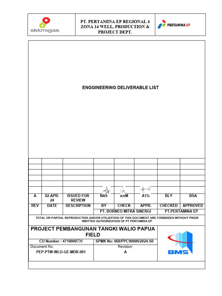 PEP-PTW-WLO-GE-PMS-001 - Rev.A ENGINEERING DELIVERABLE LIST | PDF ...