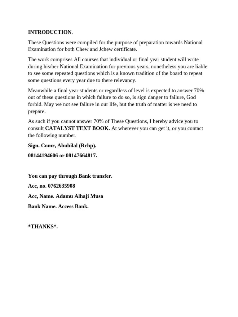 CHEW National Exam Prep Questions 2024 | PDF | Infection | Disability