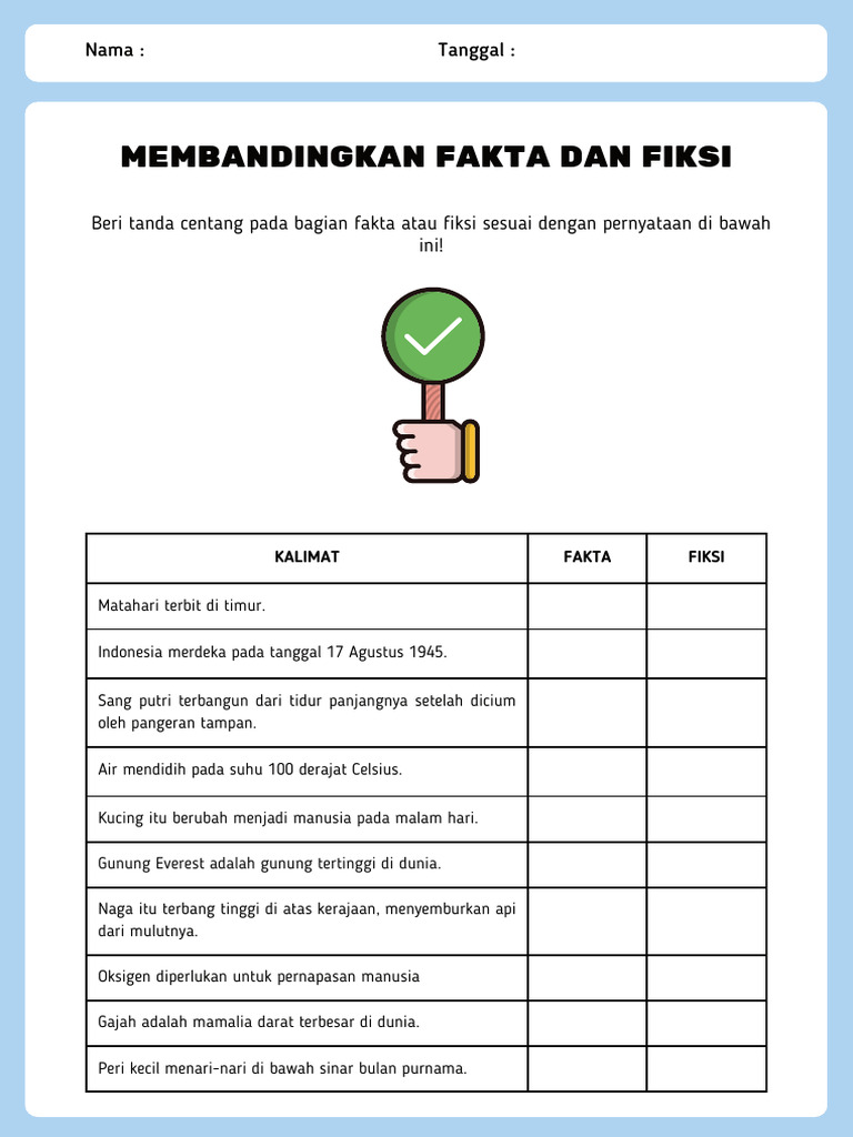 Lembar Kerja Membandingkan Fakta Dan Fiksi | PDF