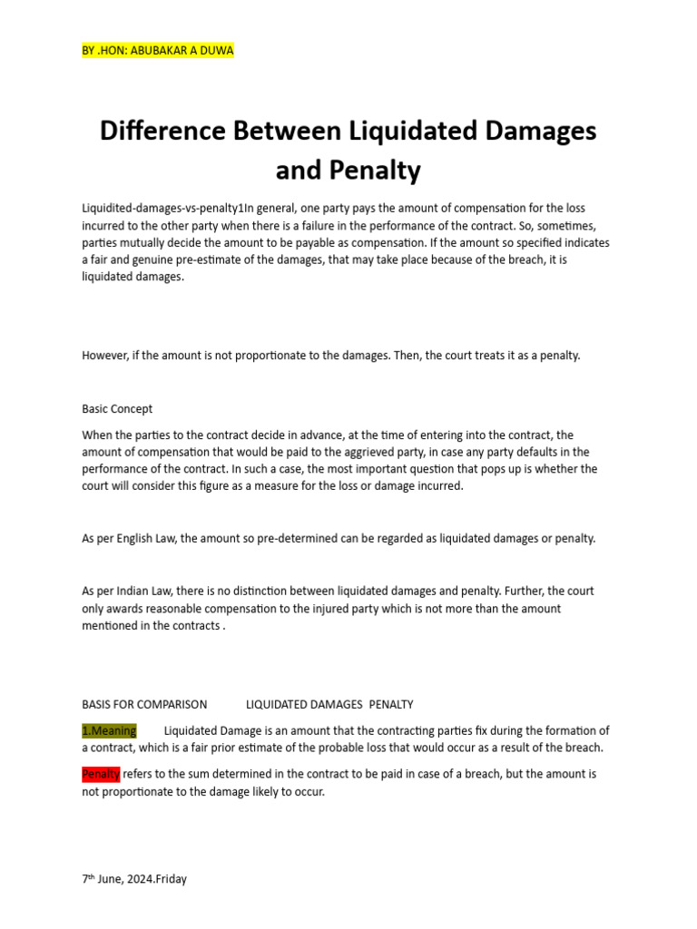 Legal Insights: Damages vs. Penalty | PDF | Liquidated Damages | Damages